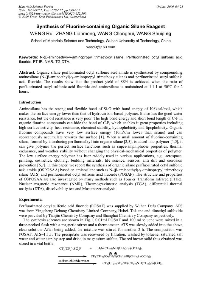 Synthesis of Fluorine-Containing Organic Silane Reagent | Scientific.Net