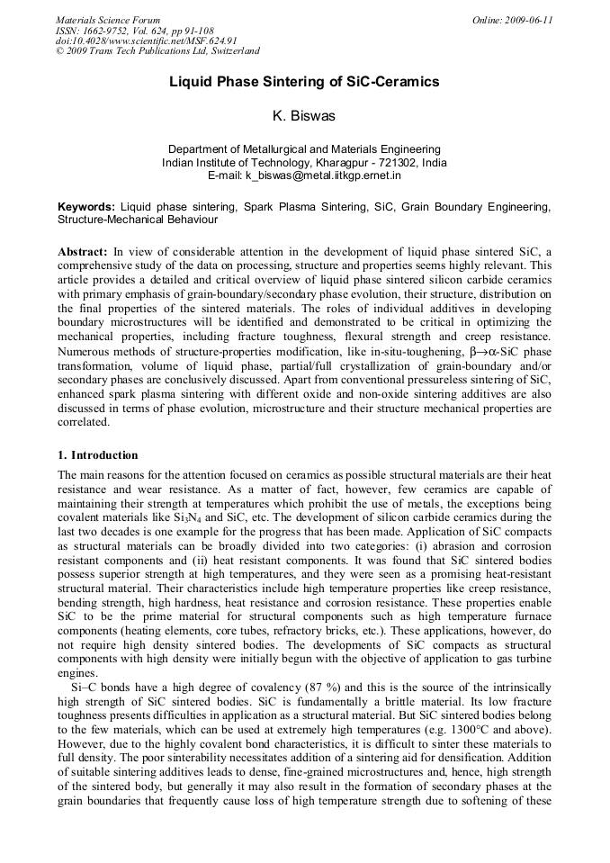 Liquid Phase Sintering of SiC-Ceramics