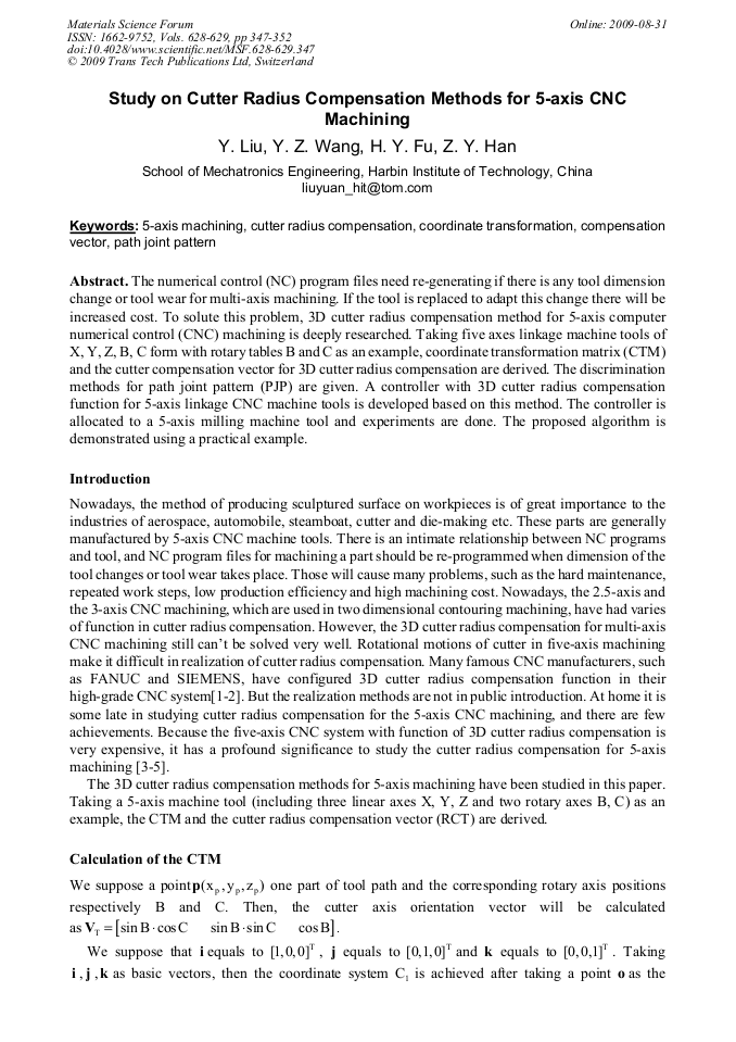 Study on Cutter Radius Compensation Methods for 5-Axis CNC Machining ...