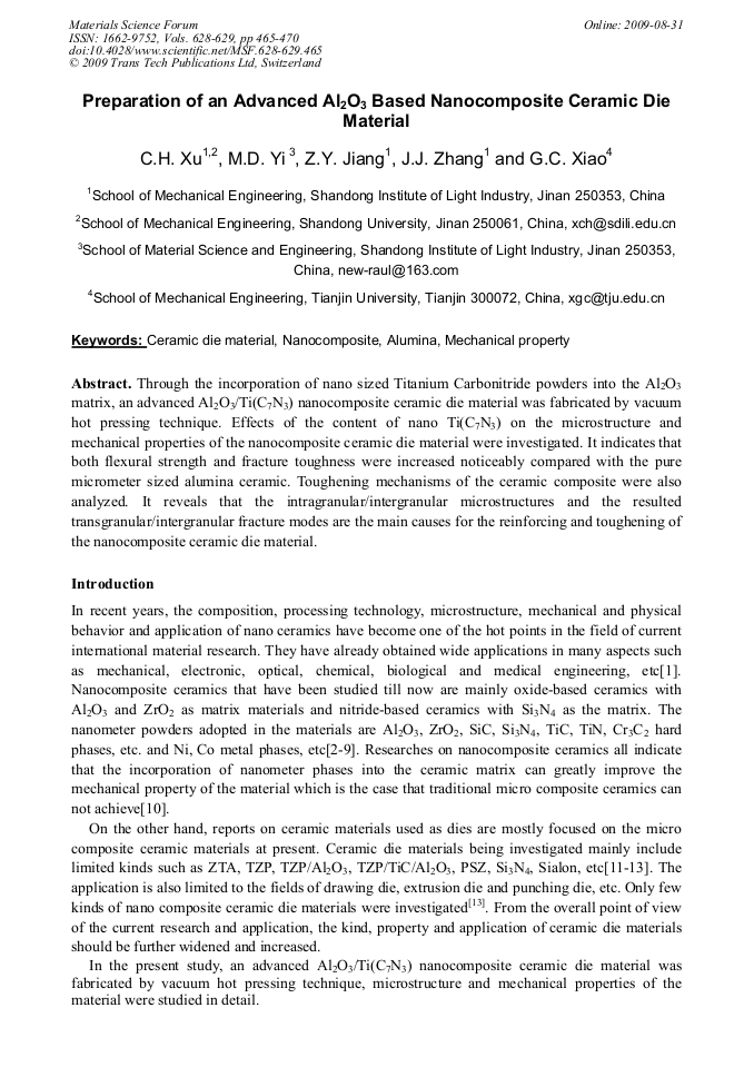 Preparation of an Advanced Al2O3 Based Nanocomposite Ceramic Die ...