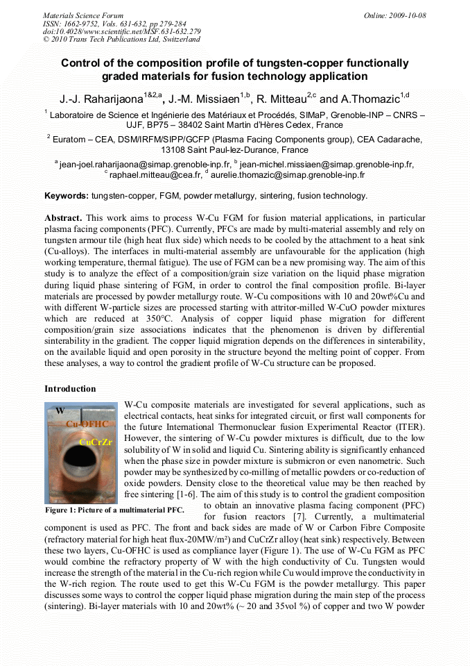 Control of the Composition Profile of Tungsten-Copper Functionally ...