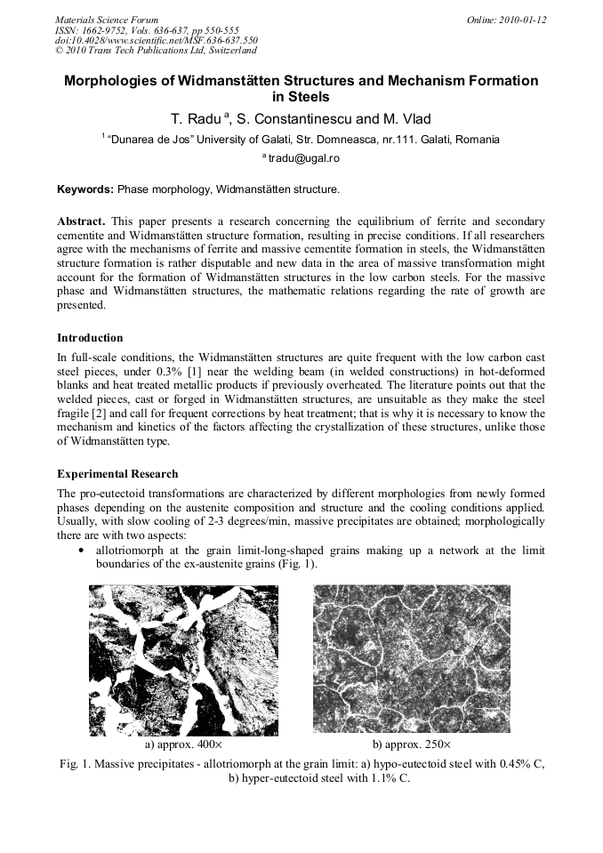 Morphologies of Widmanstätten Structures and Mechanism Formation in ...