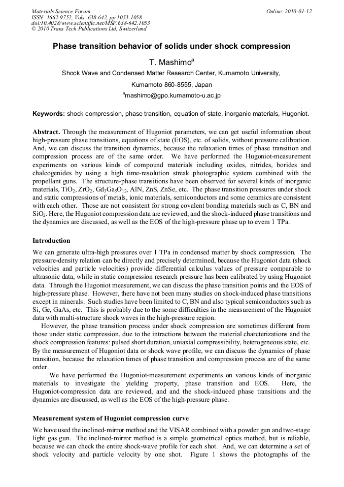 Phase Transition Behavior of Solids under Shock Compression ...