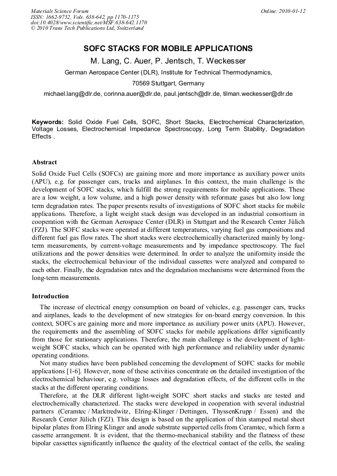 SOFC Stacks for Mobile Applications | Scientific.Net