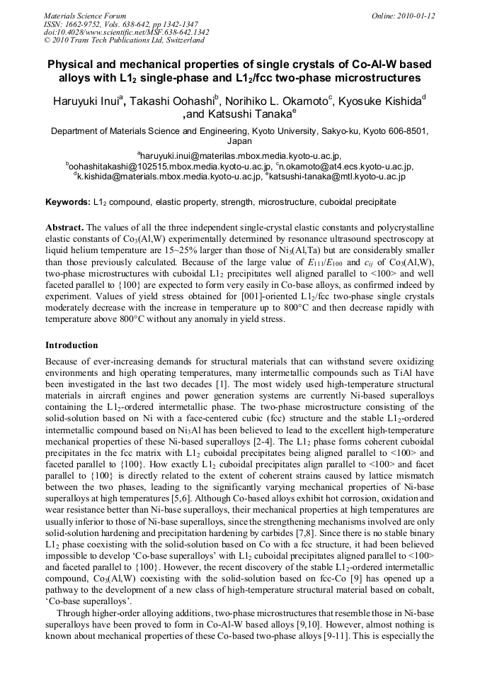 Physical and Mechanical Properties of Single Crystals of Co-Al-W Based ...