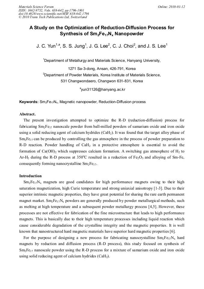 A Study on the Optimization of Reduction-Diffusion Process for ...
