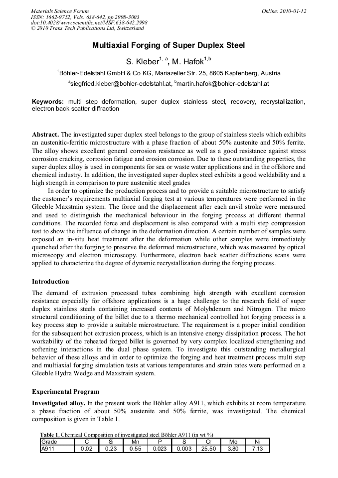 Multiaxial Forging of Super Duplex Steel | Scientific.Net