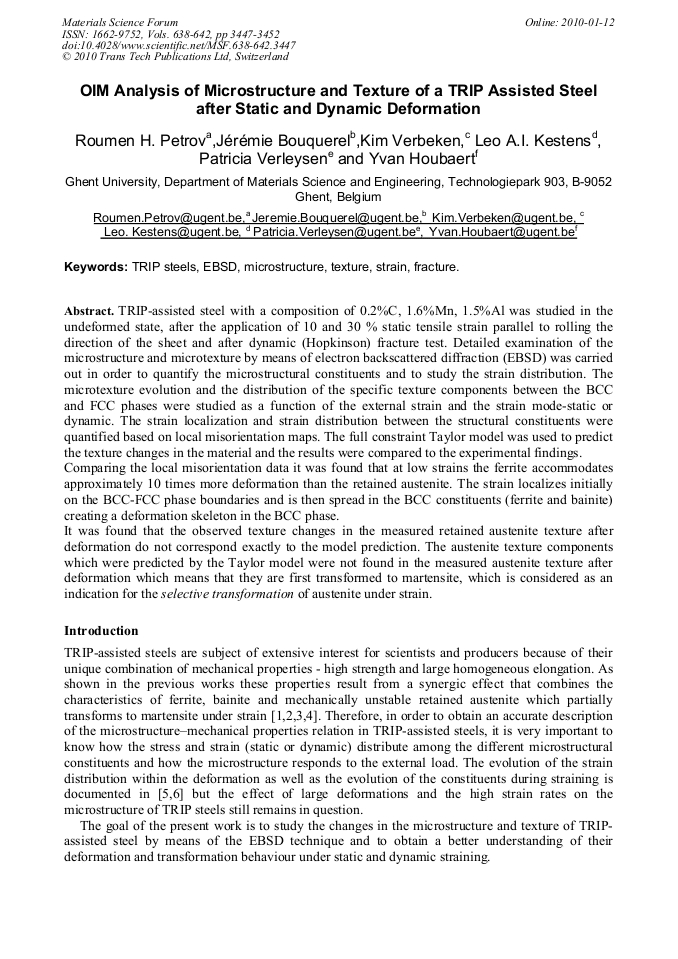 OIM Analysis of Microstructure and Texture of a TRIP Assisted Steel ...