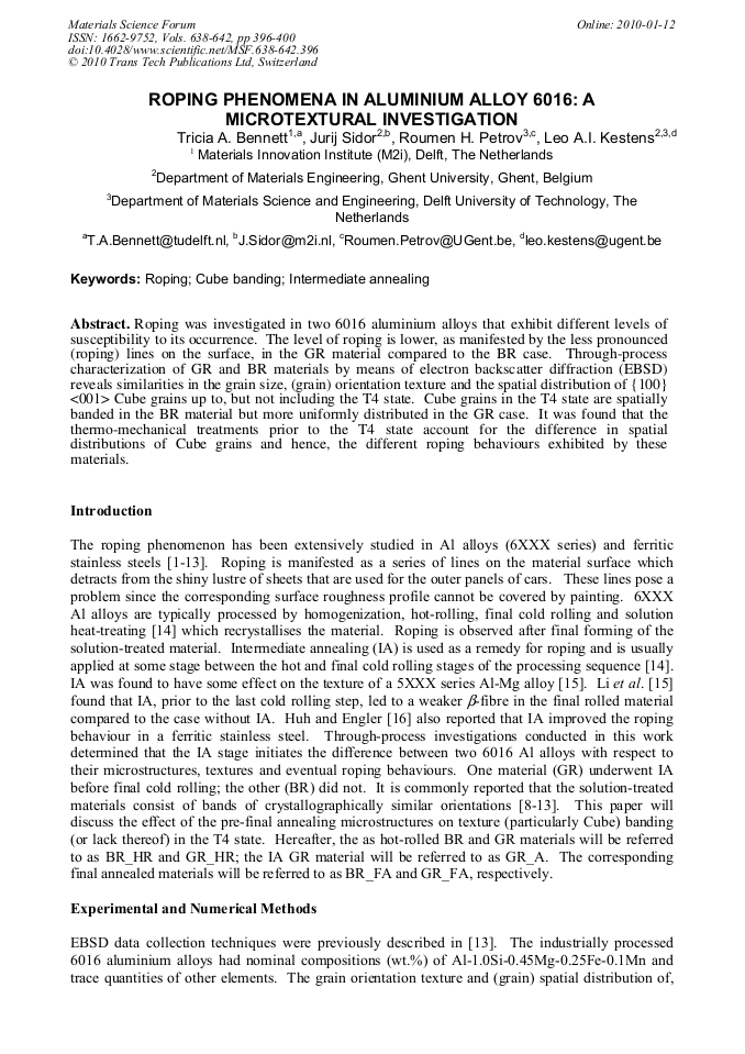 Roping Phenomena in Aluminium Alloy 6016: A Microtextural Investigation ...