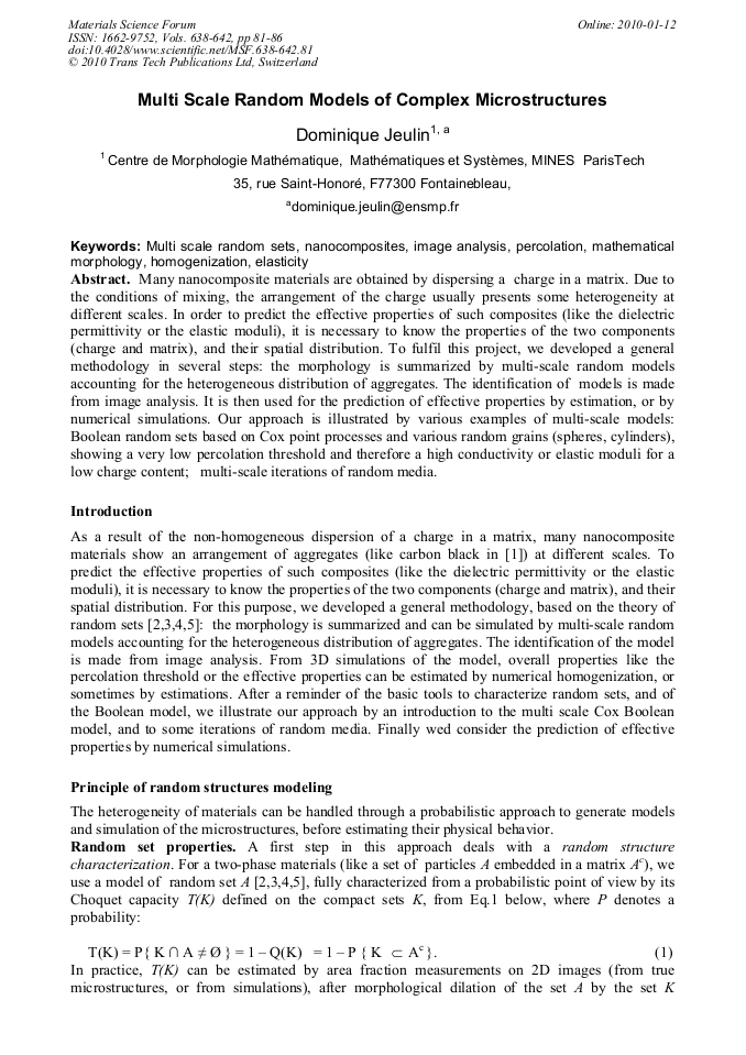 Multi Scale Random Models of Complex Microstructures | Scientific.Net