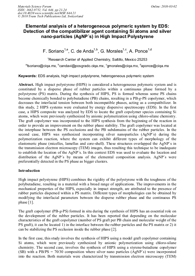 Elemental Analysis of a Heterogeneous Polymeric System by EDS ...