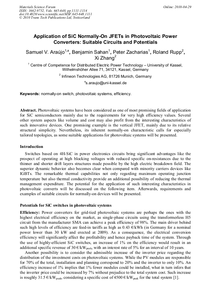 Application of SiC Normally-On JFETs in Photovoltaic Power Converters: Suitable Circuits and ...
