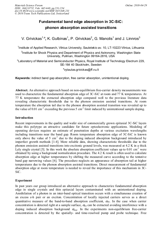 Fundamental Band Edge Absorption in 3C-SiC: Phonon Absorption Assisted ...