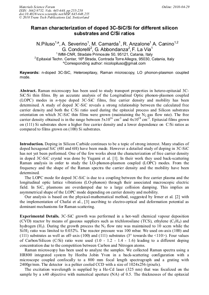Raman Characterization of Doped 3C-SiC/Si for Different Silicon ...