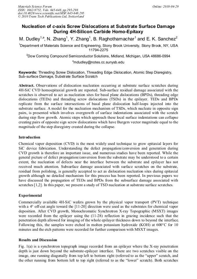 Nucleation of c-Axis Screw Dislocations at Substrate Surface Damage during 4H-Silicon Carbide ...