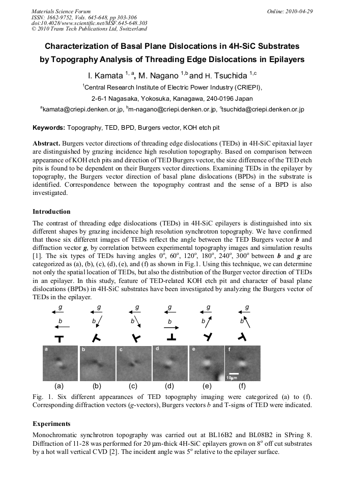 Characterization of Basal Plane Dislocations in 4H-SiC Substrates by ...