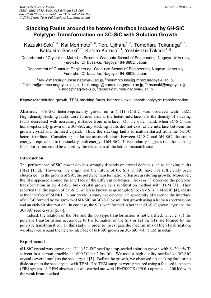 Stacking Faults around the Hetero-Interface Induced by 6H-SiC Polytype ...