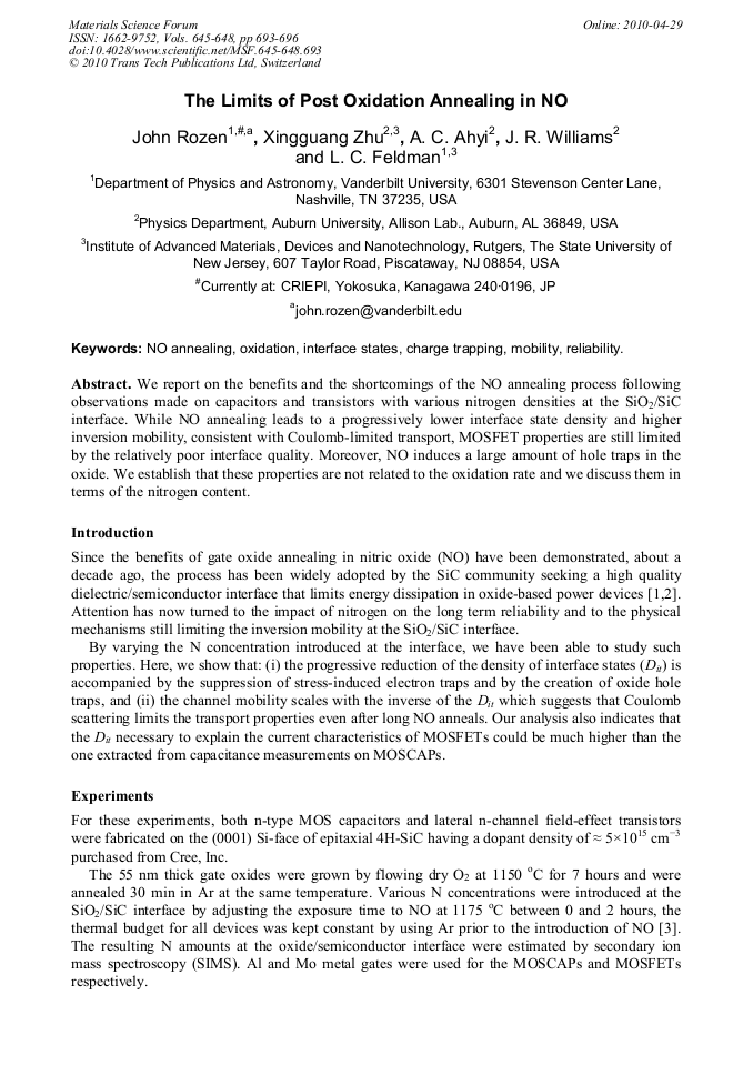 The Limits of Post Oxidation Annealing in NO | Scientific.Net