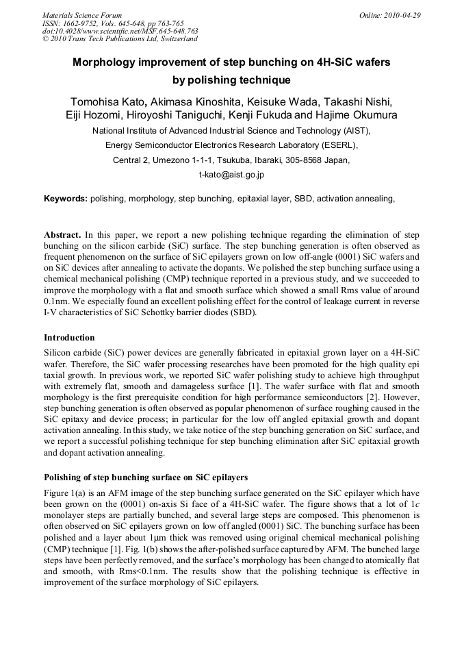 Morphology Improvement of Step Bunching on 4H-SiC Wafers by Polishing ...