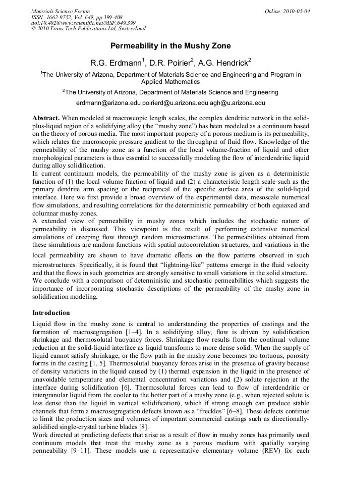 Permeability in the Mushy Zone | Scientific.Net