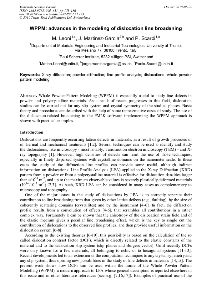 WPPM: Advances in the Modeling of Dislocation Line Broadening ...