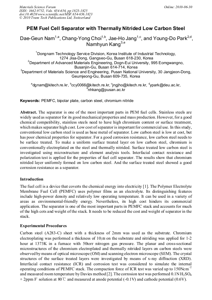 PEM Fuel Cell Separator with Thermally Nitrided Low Carbon Steel ...