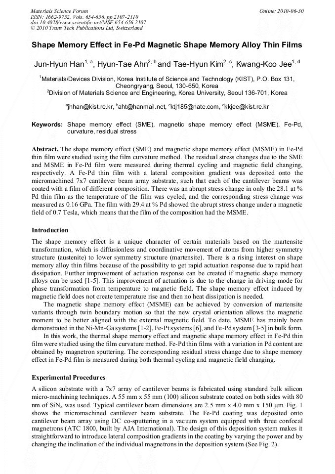 Shape Memory Effect in Fe-Pd Magnetic Shape Memory Alloy Thin Films ...