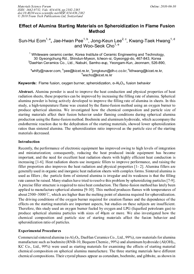 Effect of Alumina Starting Materials on Spheroidization in Flame Fusion ...