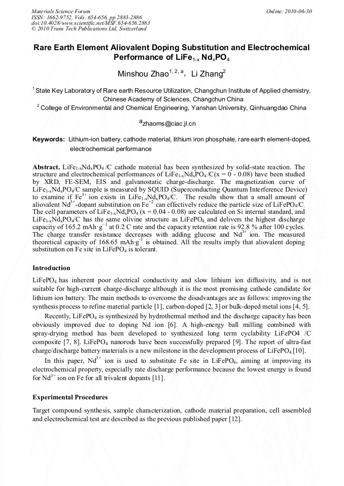 Rare Earth Element Aliovalent Doping Substitution and Electrochemical ...
