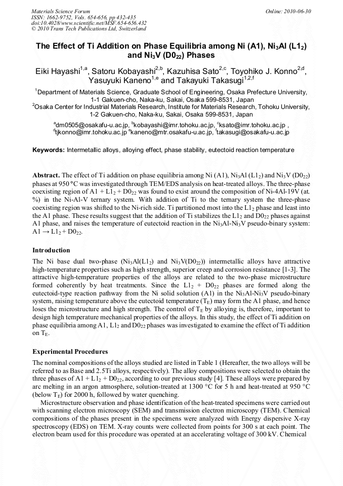 The Effect of Ti Addition on Phase Equilibria among Ni (A1), Ni3Al (L12 ...