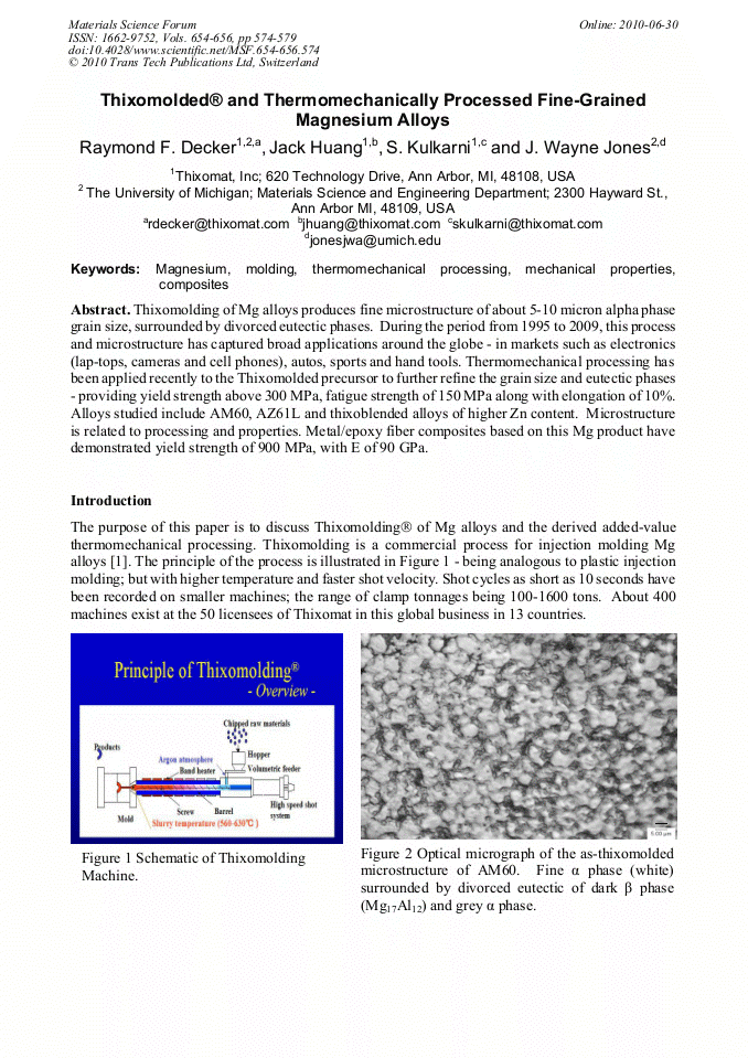 Thixomolded® and Thermomechanically Processed Fine-Grained Magnesium ...