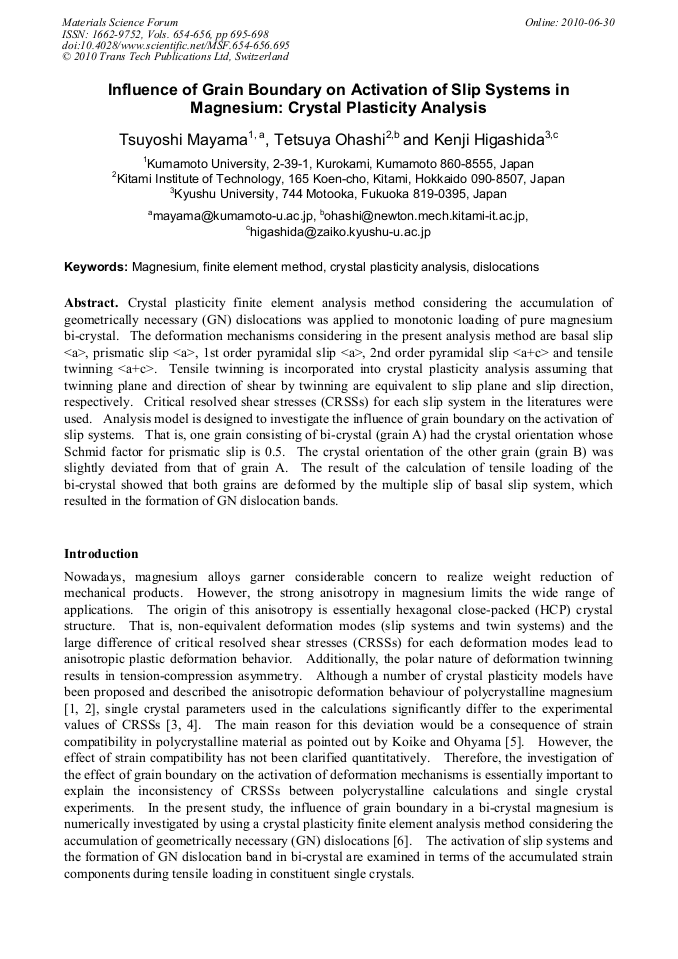 Influence of Grain Boundary on Activation of Slip Systems in Magnesium ...