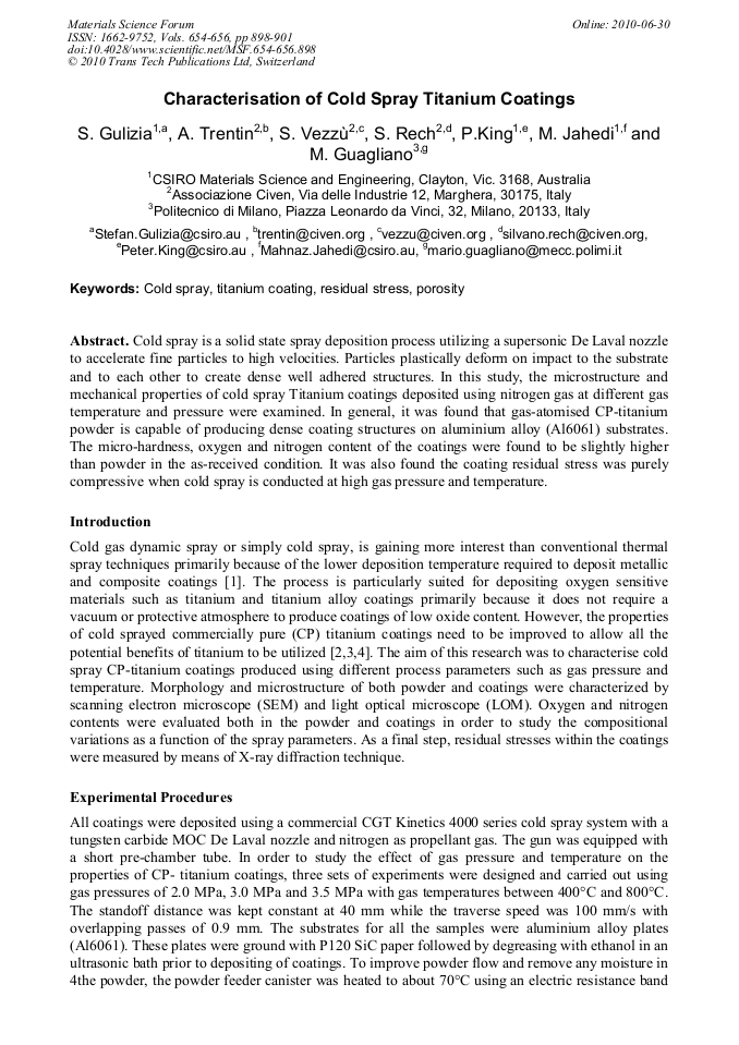 Characterisation of Cold Spray Titanium Coatings | Scientific.Net