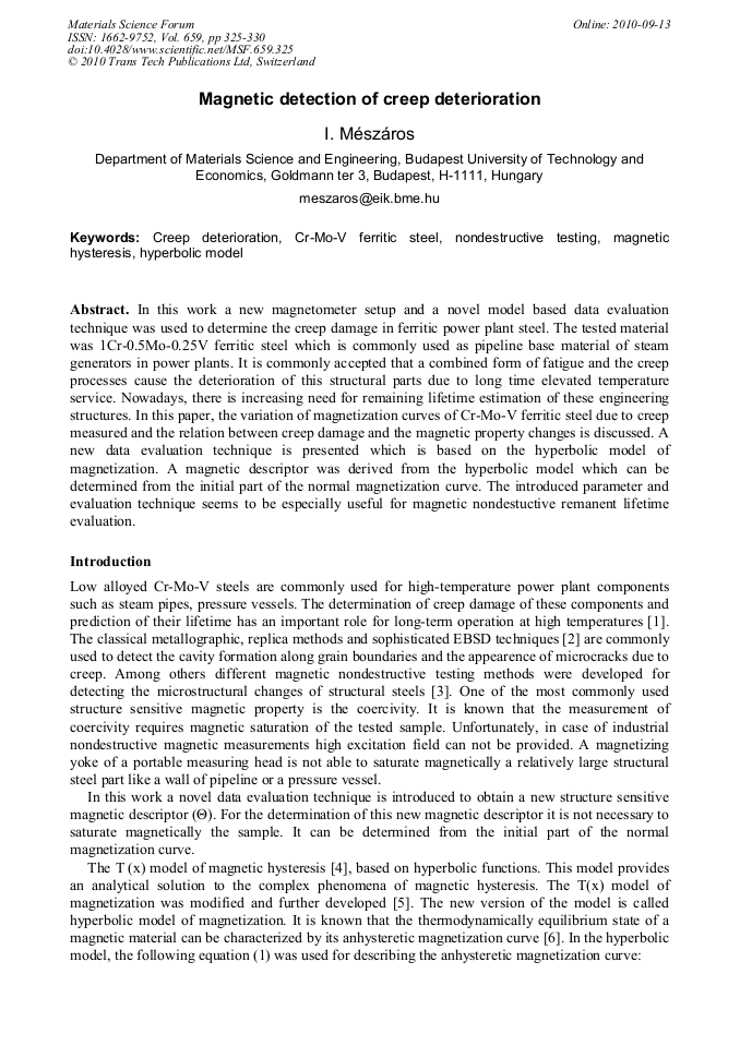 Magnetic Detection of Creep Deterioration | Scientific.Net
