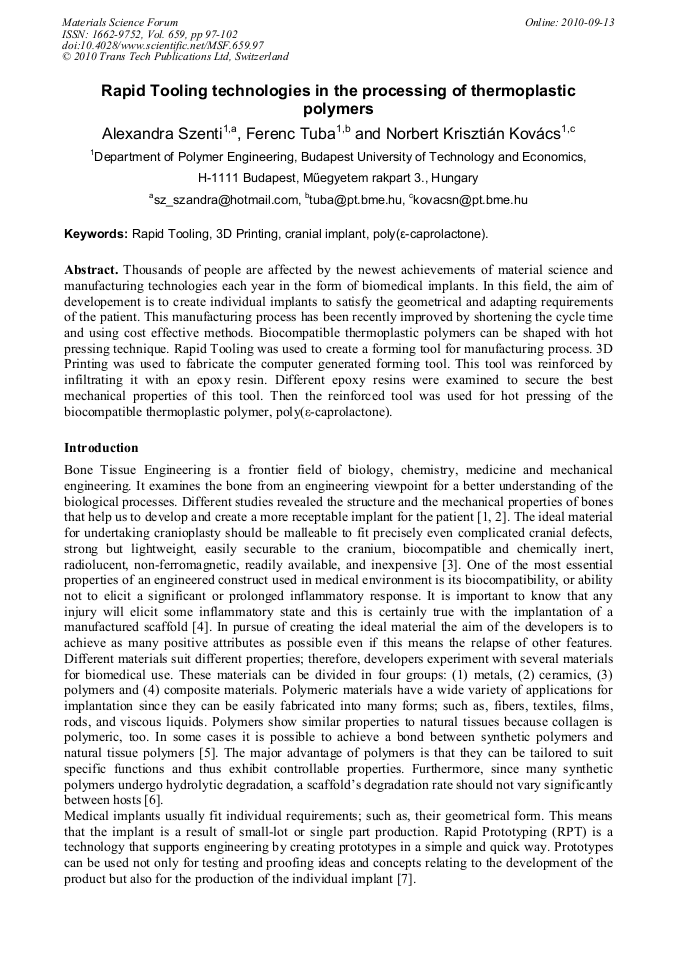 Rapid Tooling Technologies in the Processing of Thermoplastic Polymers ...