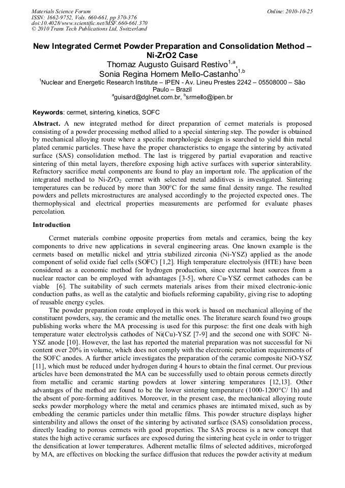 New Integrated Cermet Powder Preparation and Consolidation Method–Ni ...