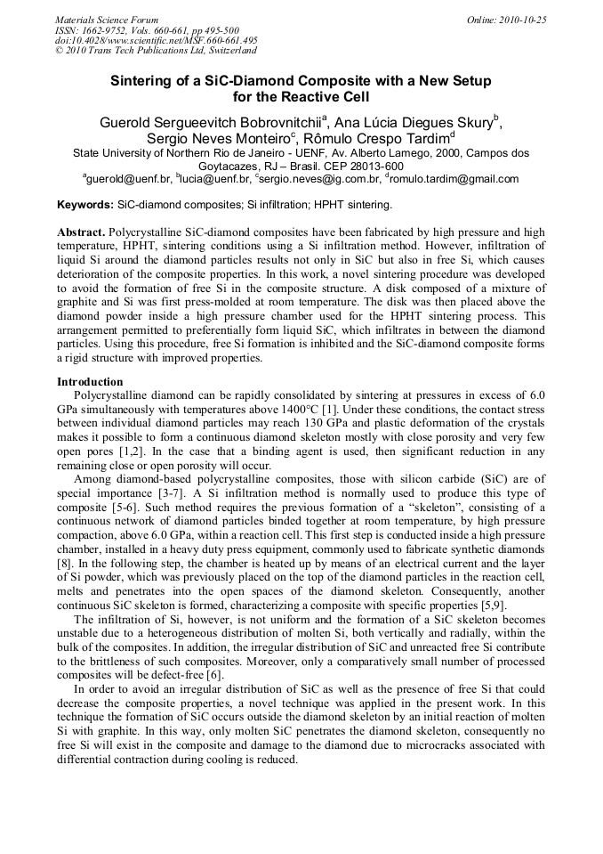Sintering of a SiC-Diamond Composite with a New Setup for the Reactive ...
