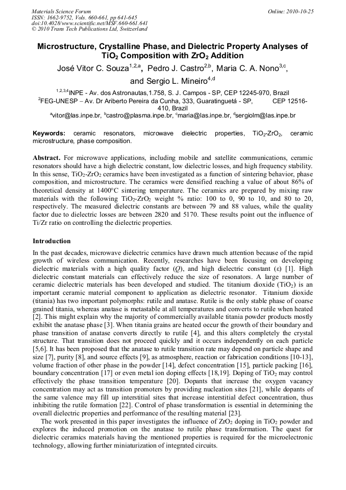 Microstructure, Crystalline Phase, and Dielectric Property Analyses of ...