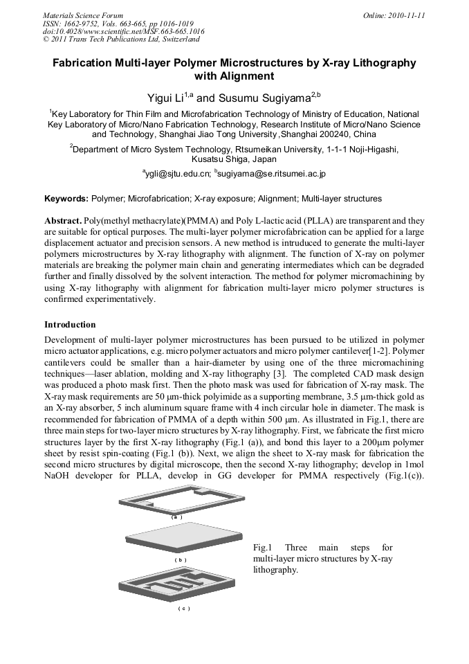Fabrication Multi-Layer Polymer Microstructures by X-Ray Lithography ...
