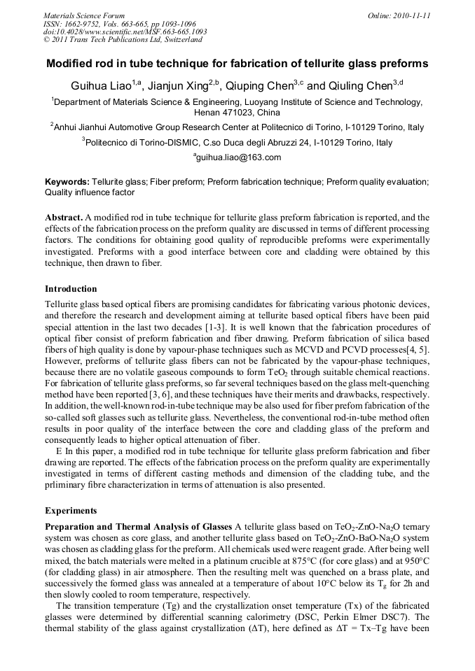 Modified Rod in Tube Technique for Fabrication of Tellurite Glass ...