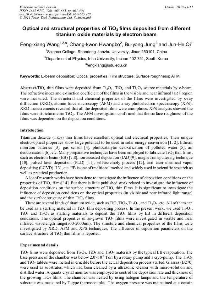 Optical and Structural Properties of TiO2 Films Deposited from Different Titanium Oxide ...