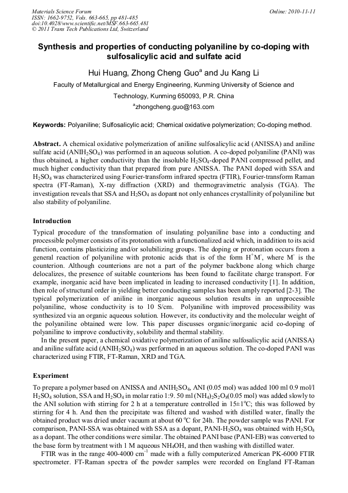 Synthesis and Properties of Conducting Polyaniline by Co-Doping with ...