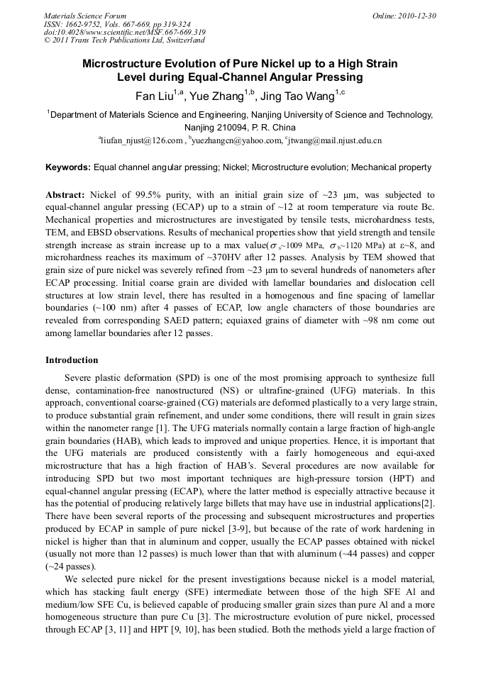 Microstructure Evolution of Pure Nickel up to a High Strain Level ...