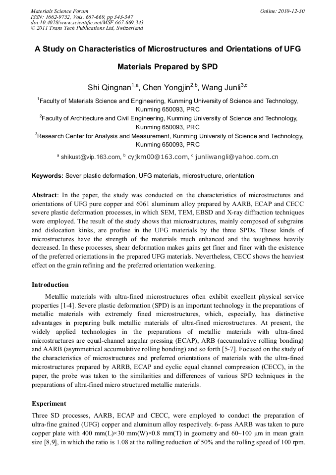 A Study on Characteristics of Microstructures and Orientations of UFG ...