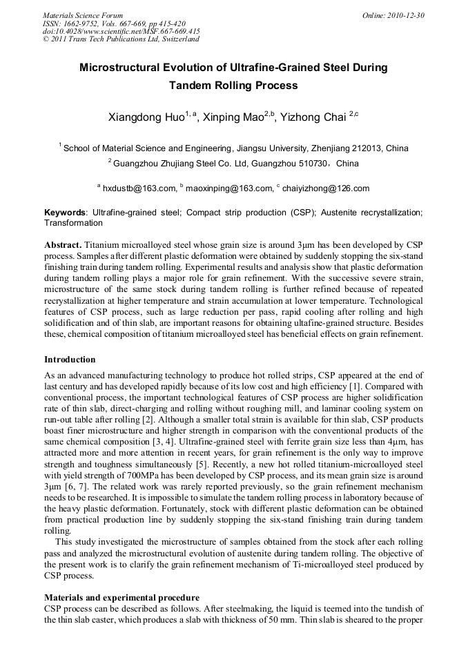 Microstructural Evolution of Ultrafine-Grained Steel during Tandem ...