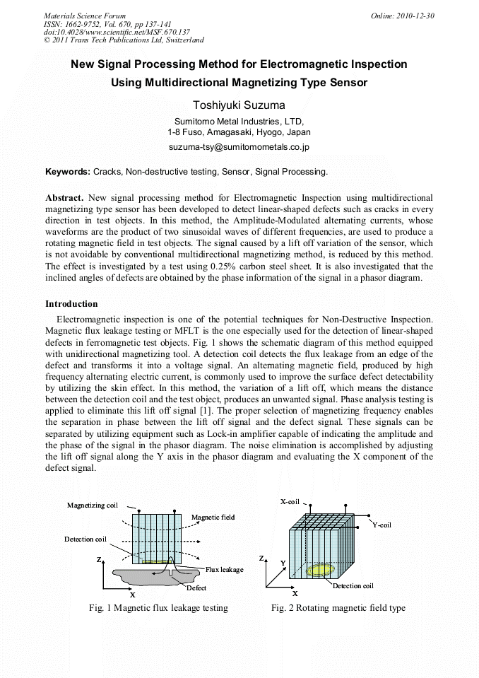 New Signal Processing Method for Electromagnetic Inspection Using ...