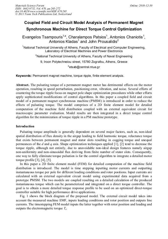 Coupled Field and Circuit Model Analysis of Permanent Magnet ...