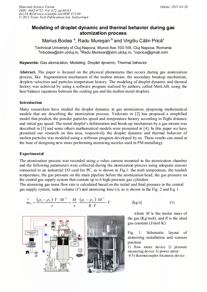 Modeling of Droplet Dynamic and Thermal Behavior during Gas Atomization ...
