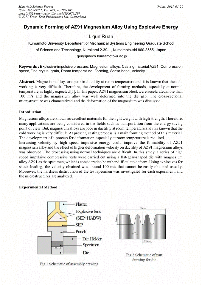 Dynamic Forming of AZ91 Magnesium Alloy Using Explosive Energy ...