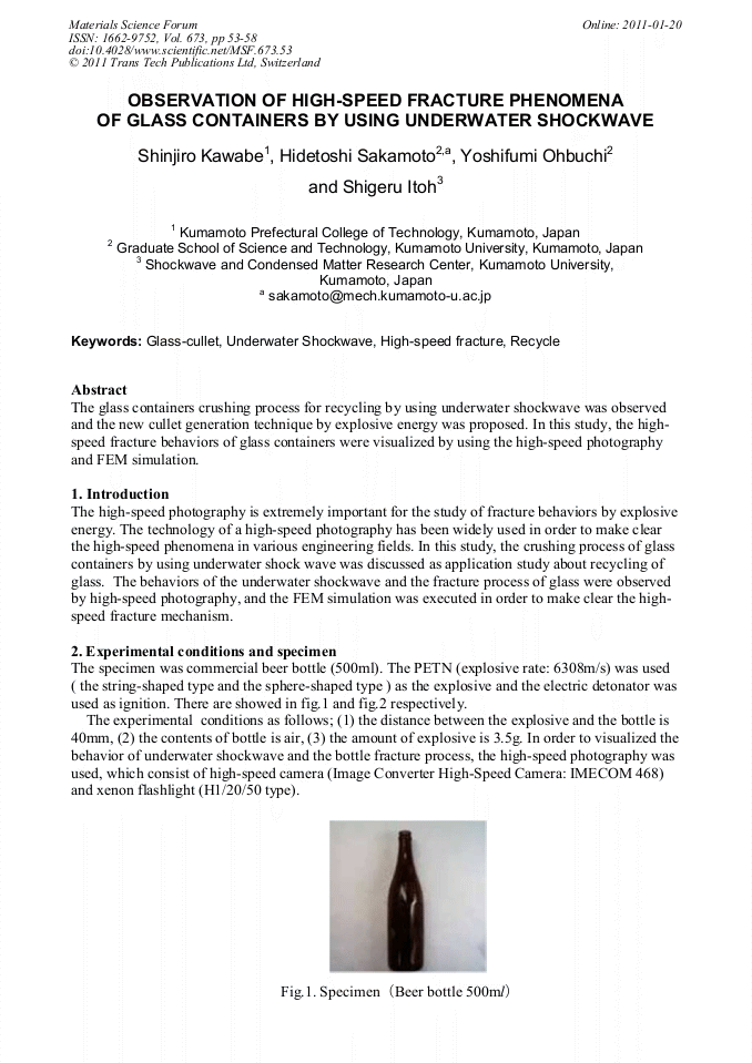 Observation of High-Speed Fracture Phenomena of Glass Containers by ...